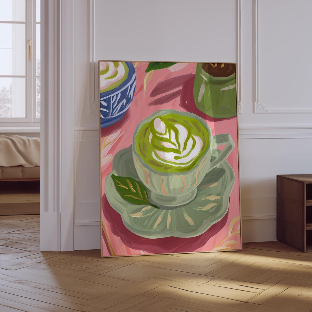 Matcha Print | Matcha Latte Poster | Mid Century Wall Art | Matcha Club ...