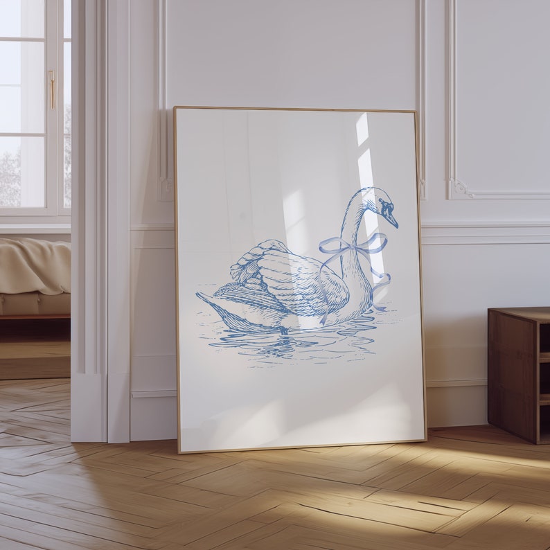Coquette Swan Wall Art | Trendy Soft Girl Preppy Print (digital ...