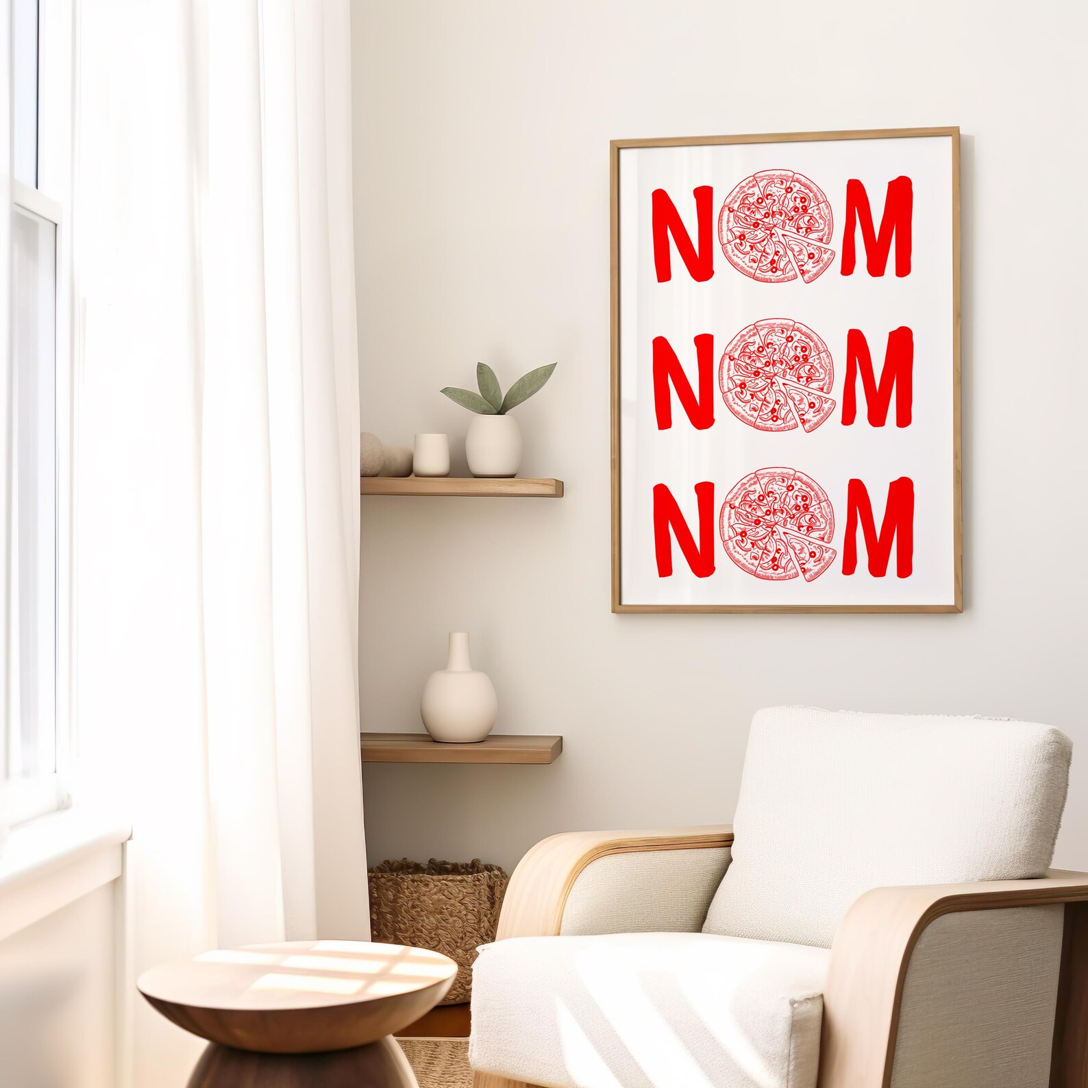 Pizza Print | Typography Nom Nom Nom Print | Trendy Aesthetic Kitchen ...