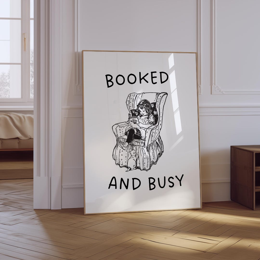 Booked and Busy Print | Vintage Book Art | Reading Poster | Encouraging ...