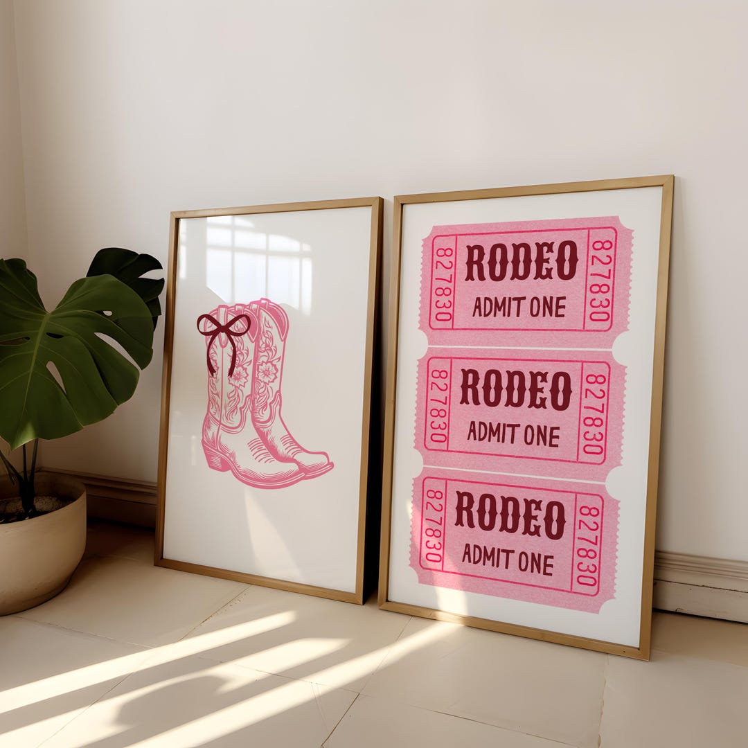 Rodeo Ticket Print | Pink Coquette Cowgirl Boots Print | Trendy ...
