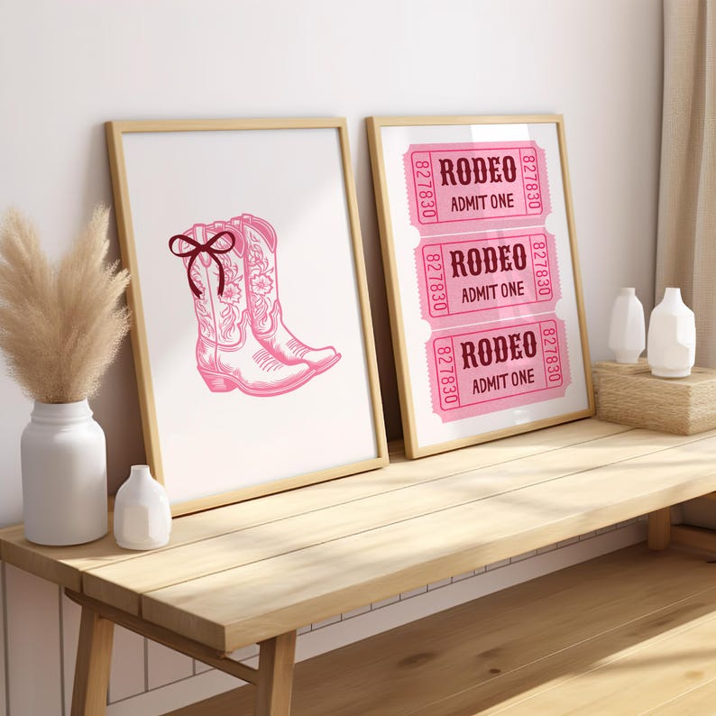 Rodeo Ticket Print | Pink Coquette Cowgirl Boots Print | Trendy ...