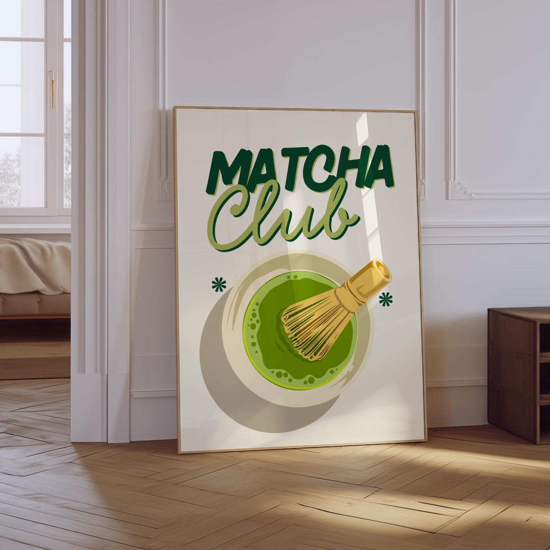 Matcha Club Poster | Trendy Green Tea Art Physical Print - Etsy