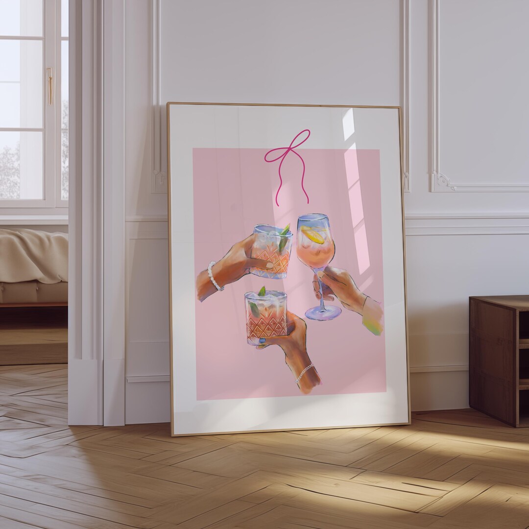 Cheers Print | Retro Alcohol Print | Girly Pink Bar Cart Wall Art ...