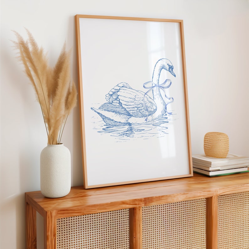 Coquette Swan Wall Art | Trendy Soft Girl Preppy Print (digital ...