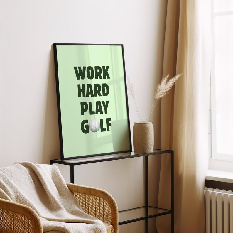 Golf Poster | Work Hard Play Golf Print | Gift for Golfer Poster ...