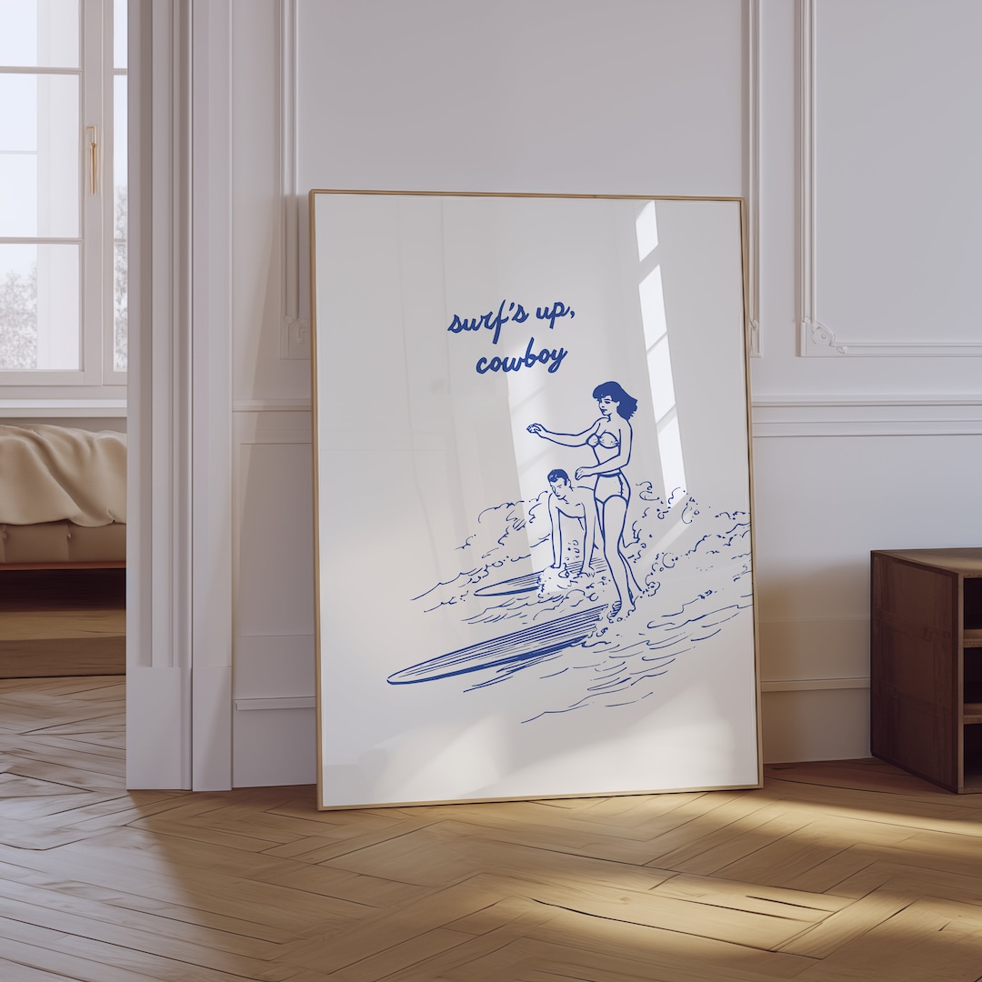 Surfing Poster | Vintage Cowboy Art | Trendy Aesthetic Room Decor ...