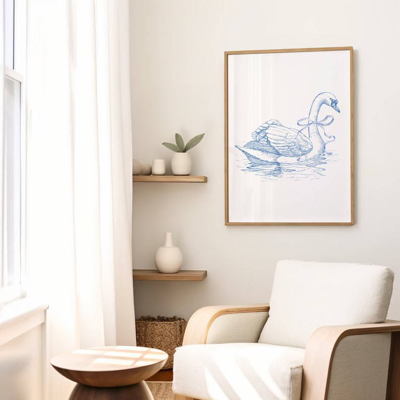 Coquette Swan Wall Art | Trendy Soft Girl Preppy Print (digital ...