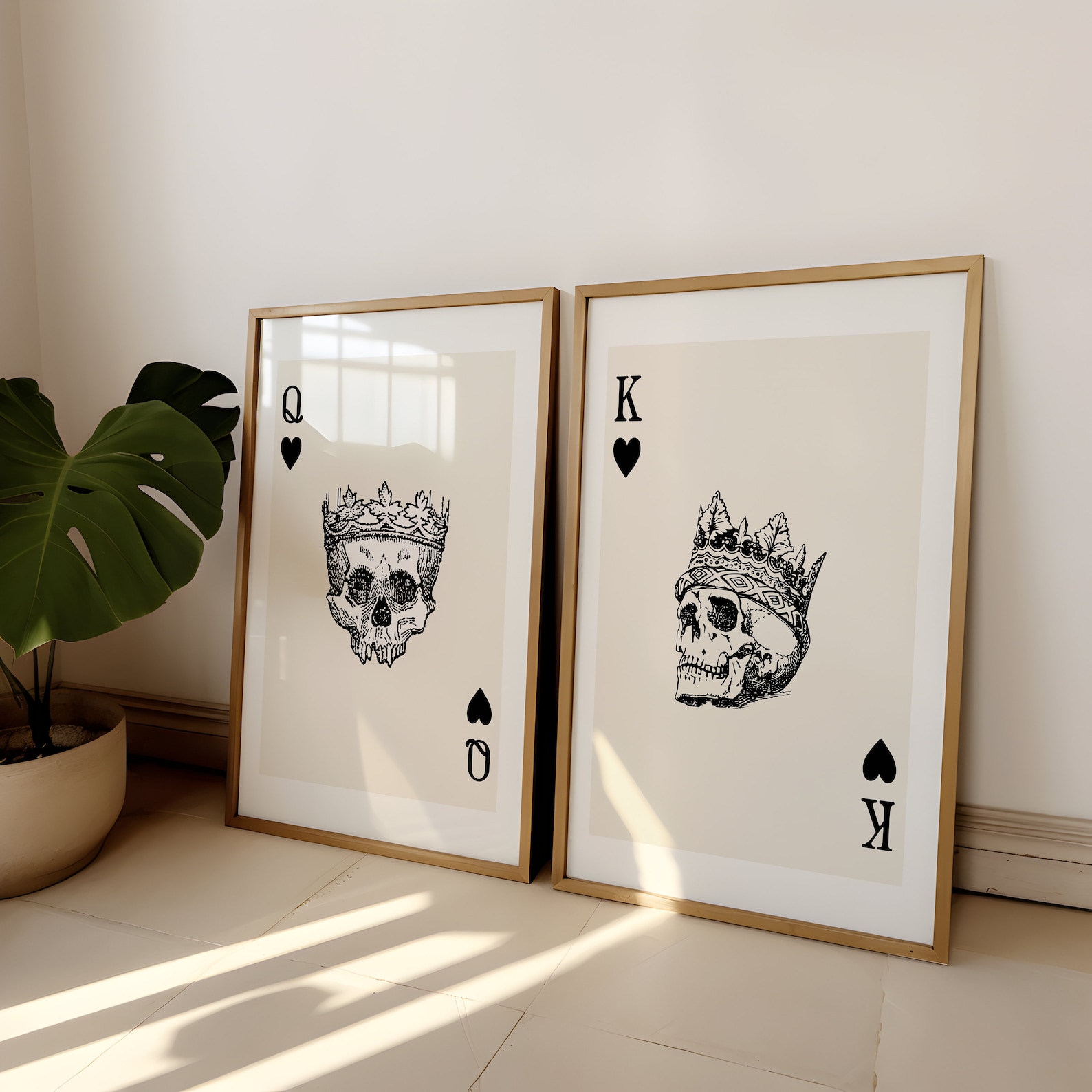 Playing Game Card Print | Set of 2 Playing Card Wall Art | Retro Skull ...