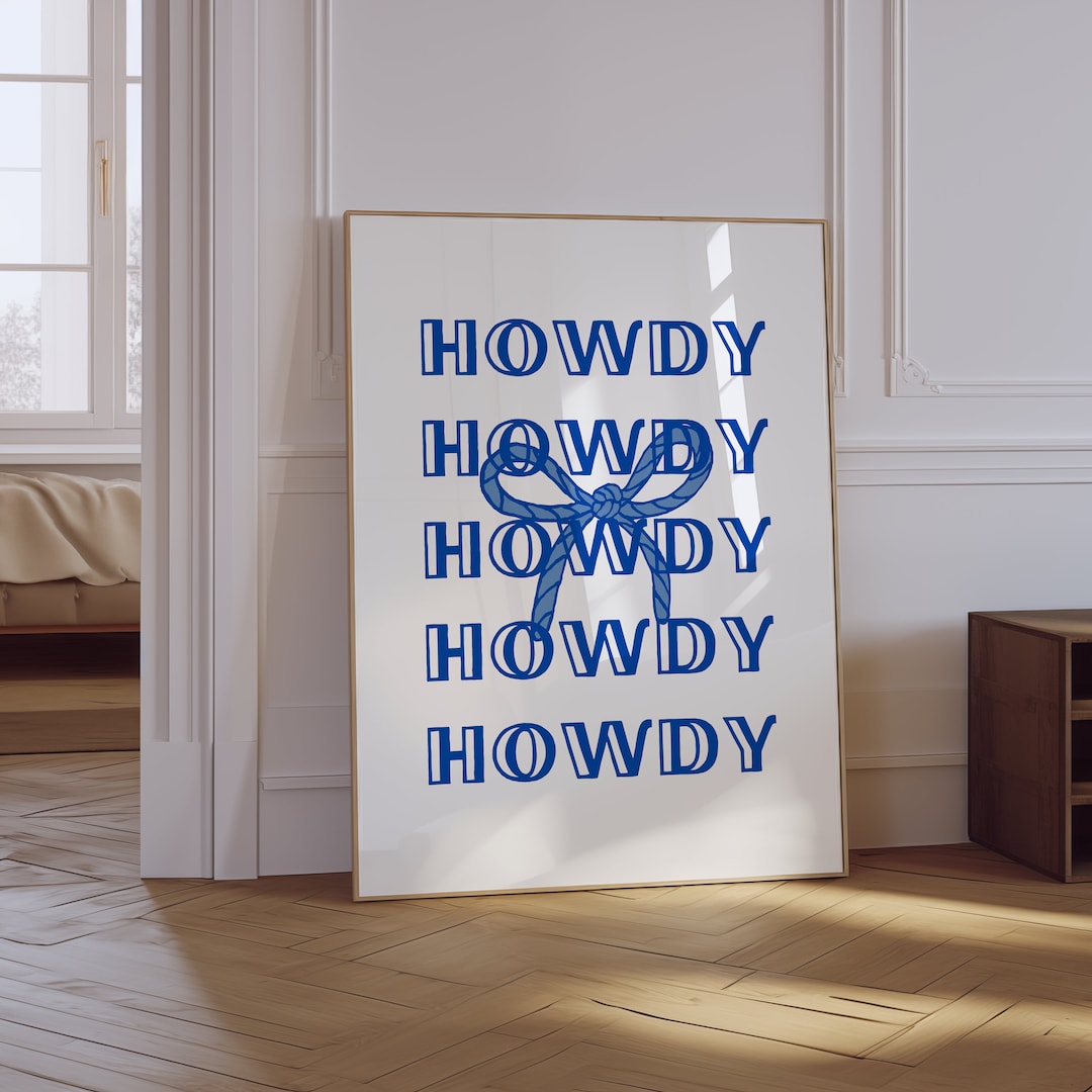 Howdy Poster | Girly Wall Art | Western Wall Art | Blue Typography ...