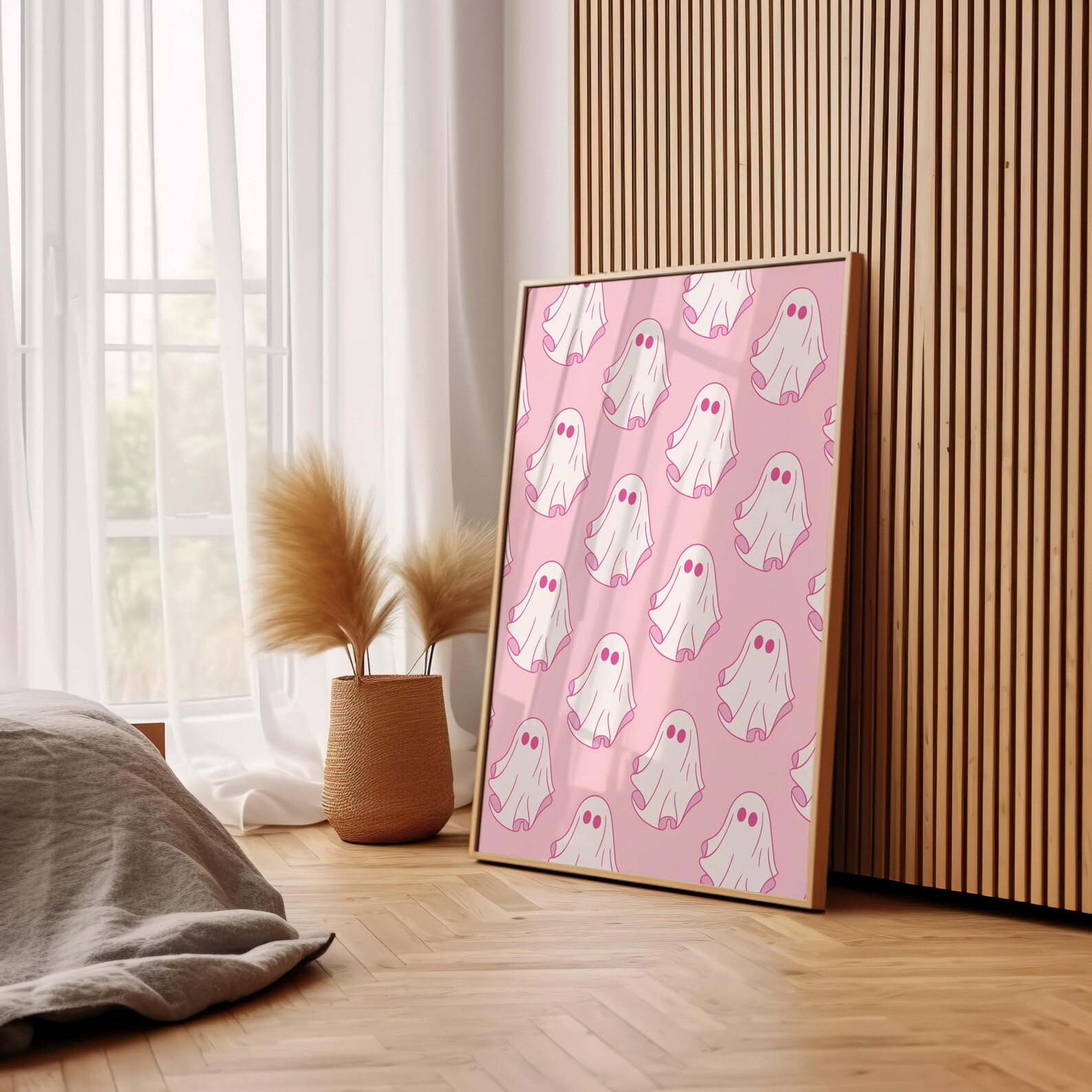 Ghost Print | Pastel Pink Halloween Wall Art | Pink Halloween Wall ...