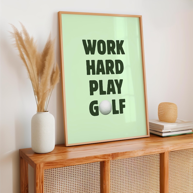 Golf Poster | Work Hard Play Golf Print | Gift for Golfer Poster ...