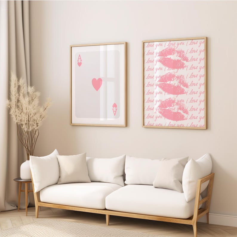 Ace of Heart Card Print | Love Poster | Set of 2 Pink Print | Aesthetic ...
