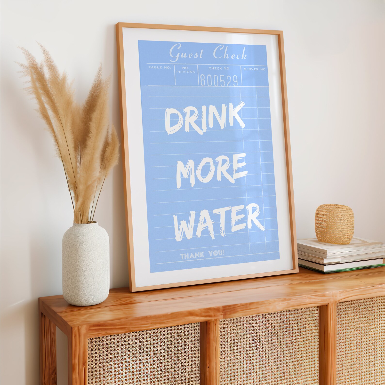 Drink More Water Print | Retro Guest Check Kitchen Art (digital ...
