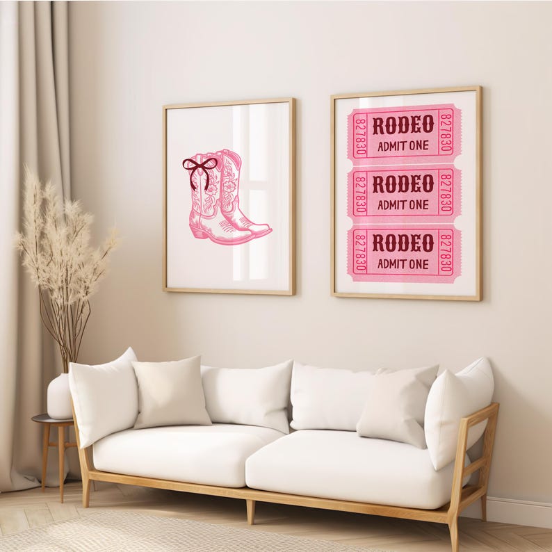 Rodeo Ticket Print | Pink Coquette Cowgirl Boots Print | Trendy ...