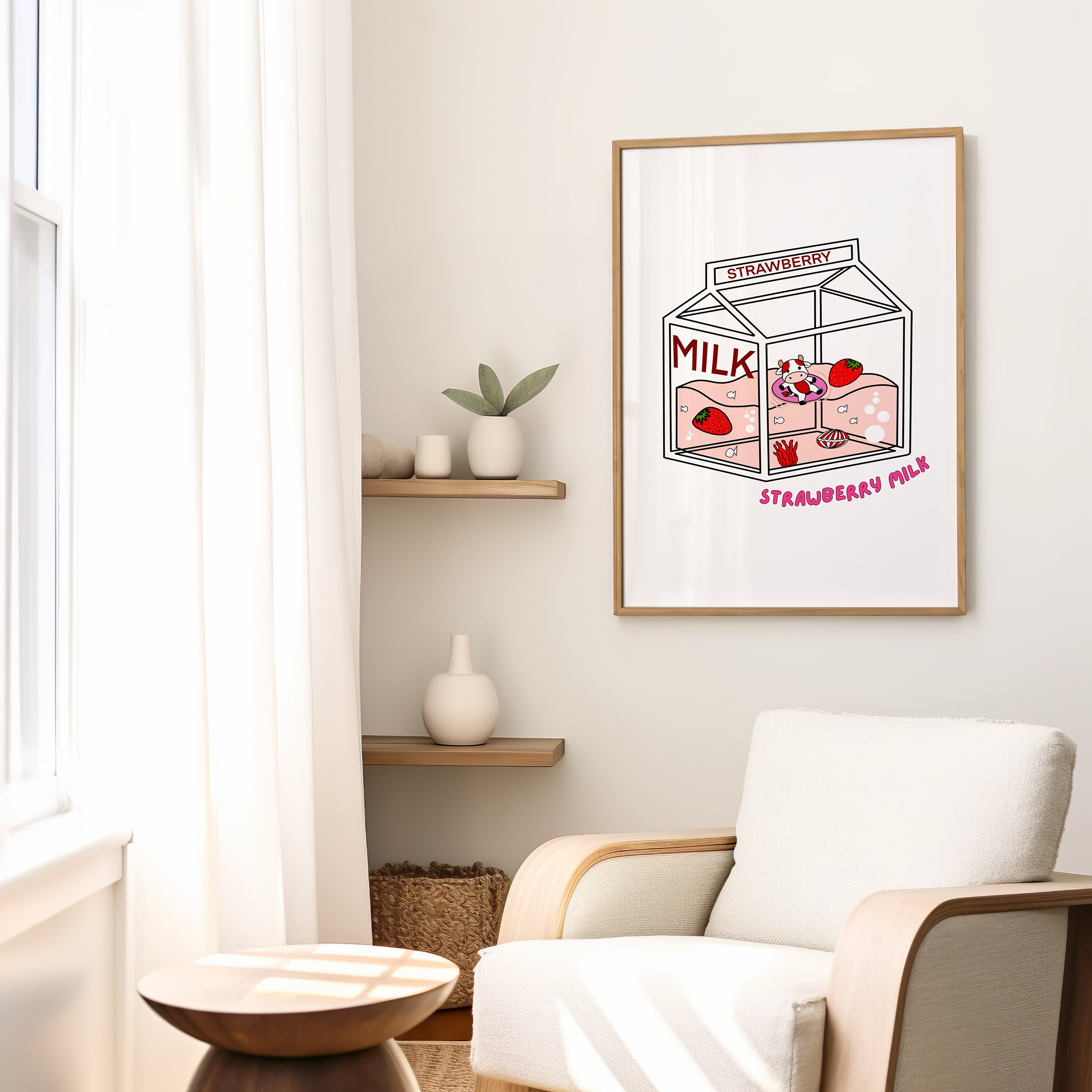 Strawberyy Milk Print Coquette Kitchen Poster Pink Preppy Poster Trendy ...