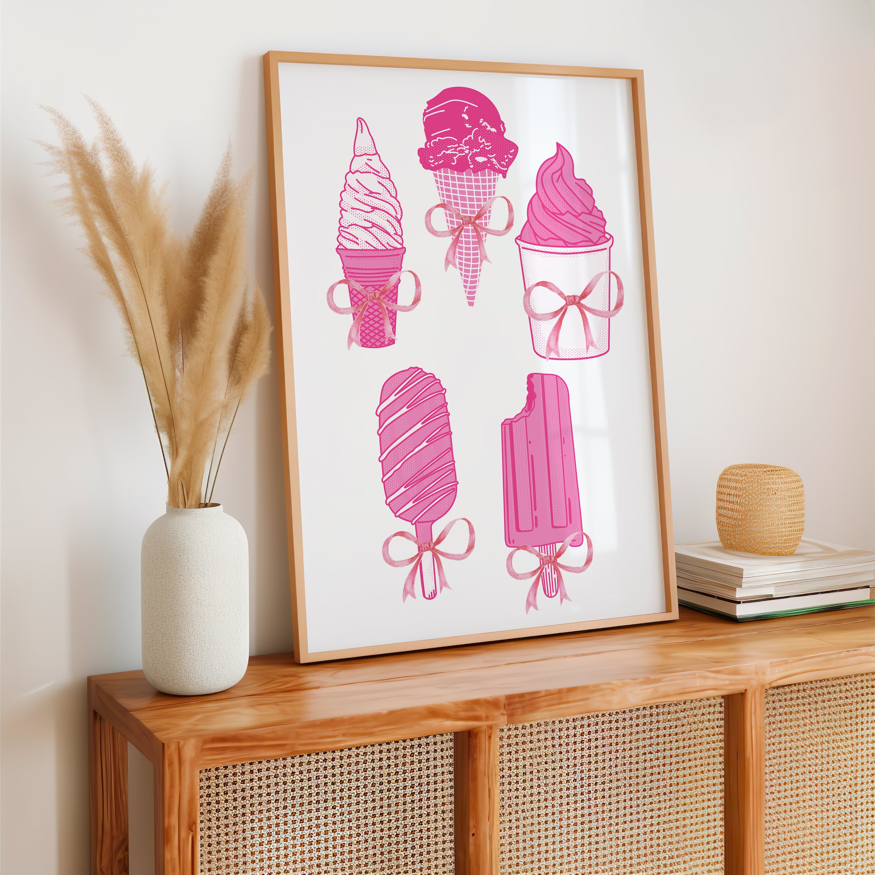 Ice Cream Art Print | Pink Preppy Retro Food Art Poster | Summer ...