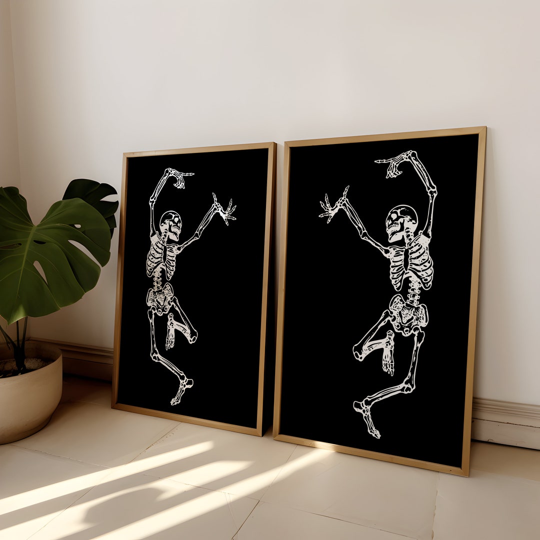 Dancing Skeleton Print Set | Funky Halloween Wall Art (digital Download ...