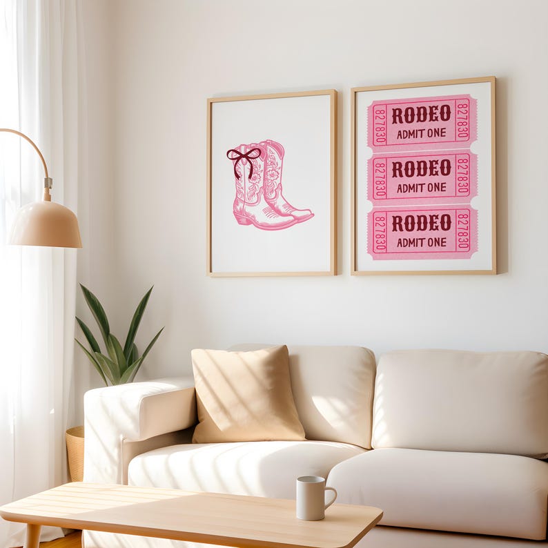 Rodeo Ticket Print | Pink Coquette Cowgirl Boots Print | Trendy ...