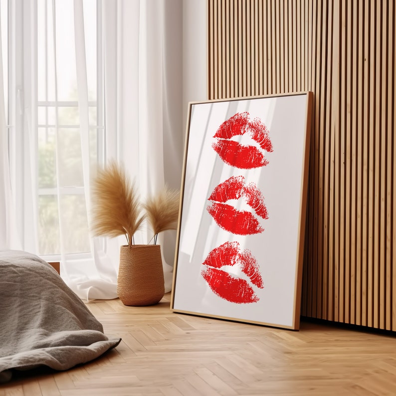 Kiss Lips Wall Art Preppy Dorm Poster Fashion Wall Art Dopamine Wall ...