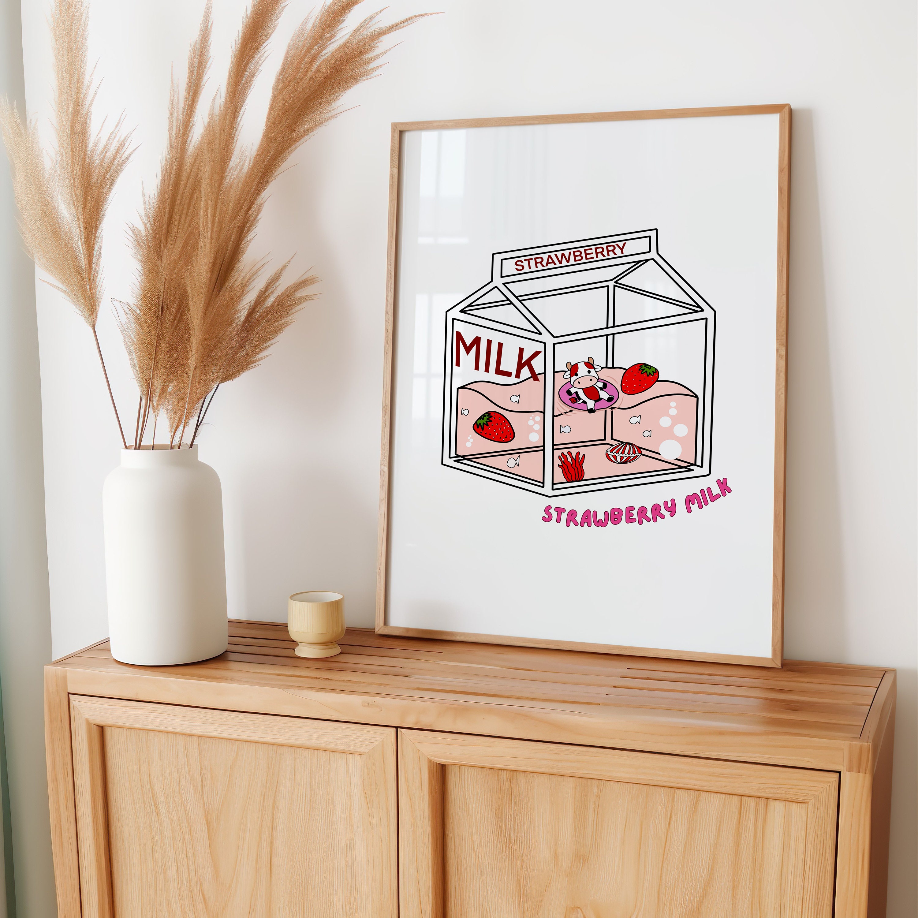 Strawberyy Milk Print | Coquette Kitchen Poster | Pink Preppy Poster ...