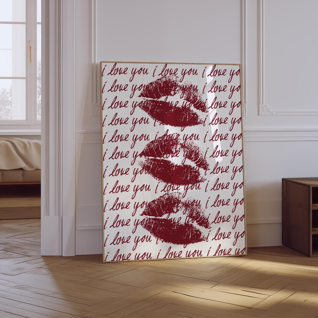 Kiss Print | Lips Wall Art | Love Poster | Trendy Red Preppy Aesthetic ...
