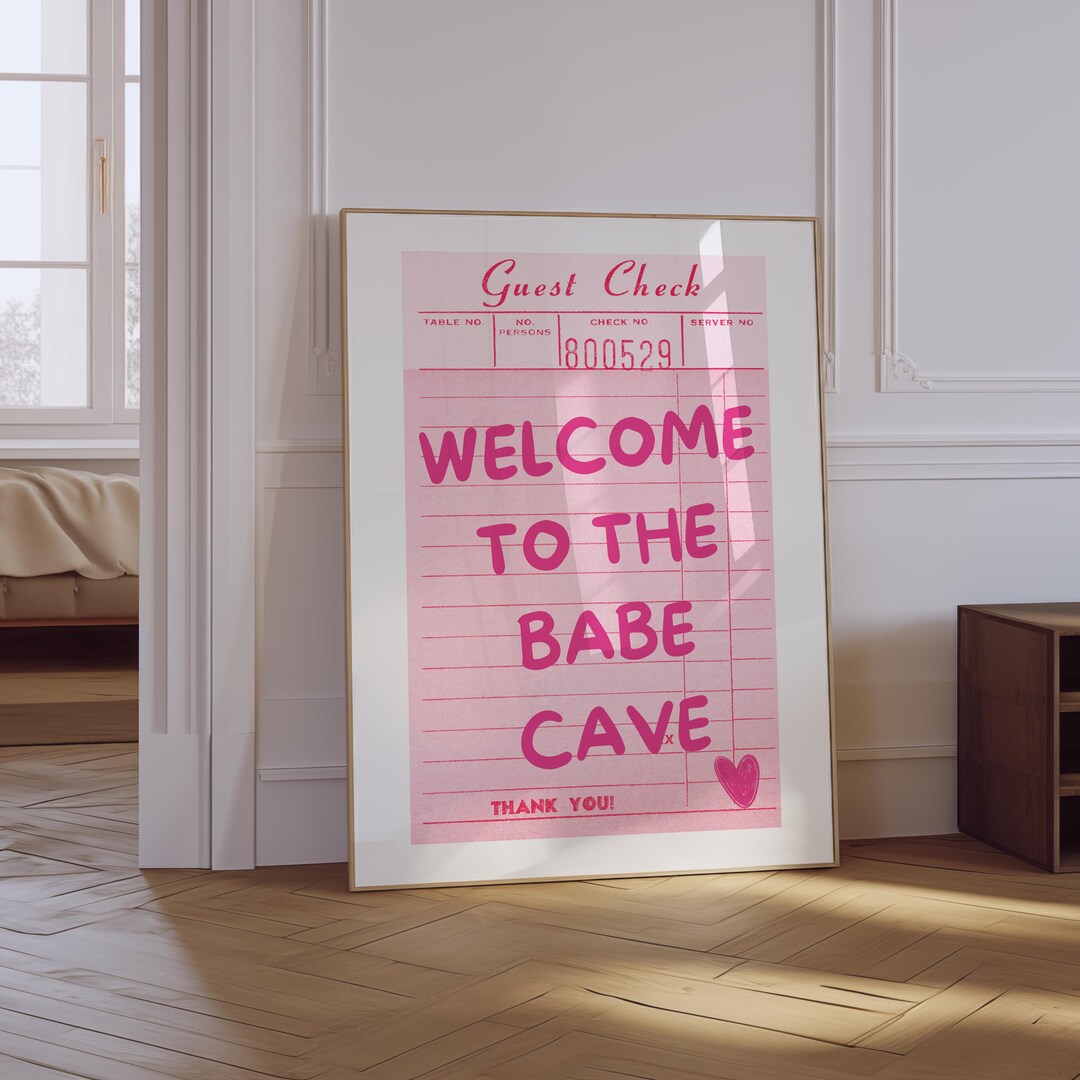 Welcome to the Babe Cave Print | Pink Guest Check Poster | Aesthetic Preppy Poster | Girly ...