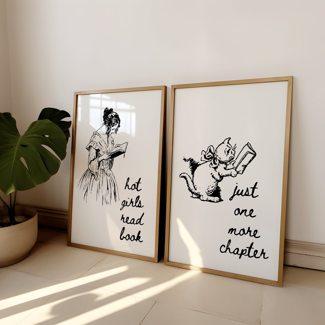Trendy Reading Poster | Set of 2 Book Lover Wall Art | Funny Read Book ...