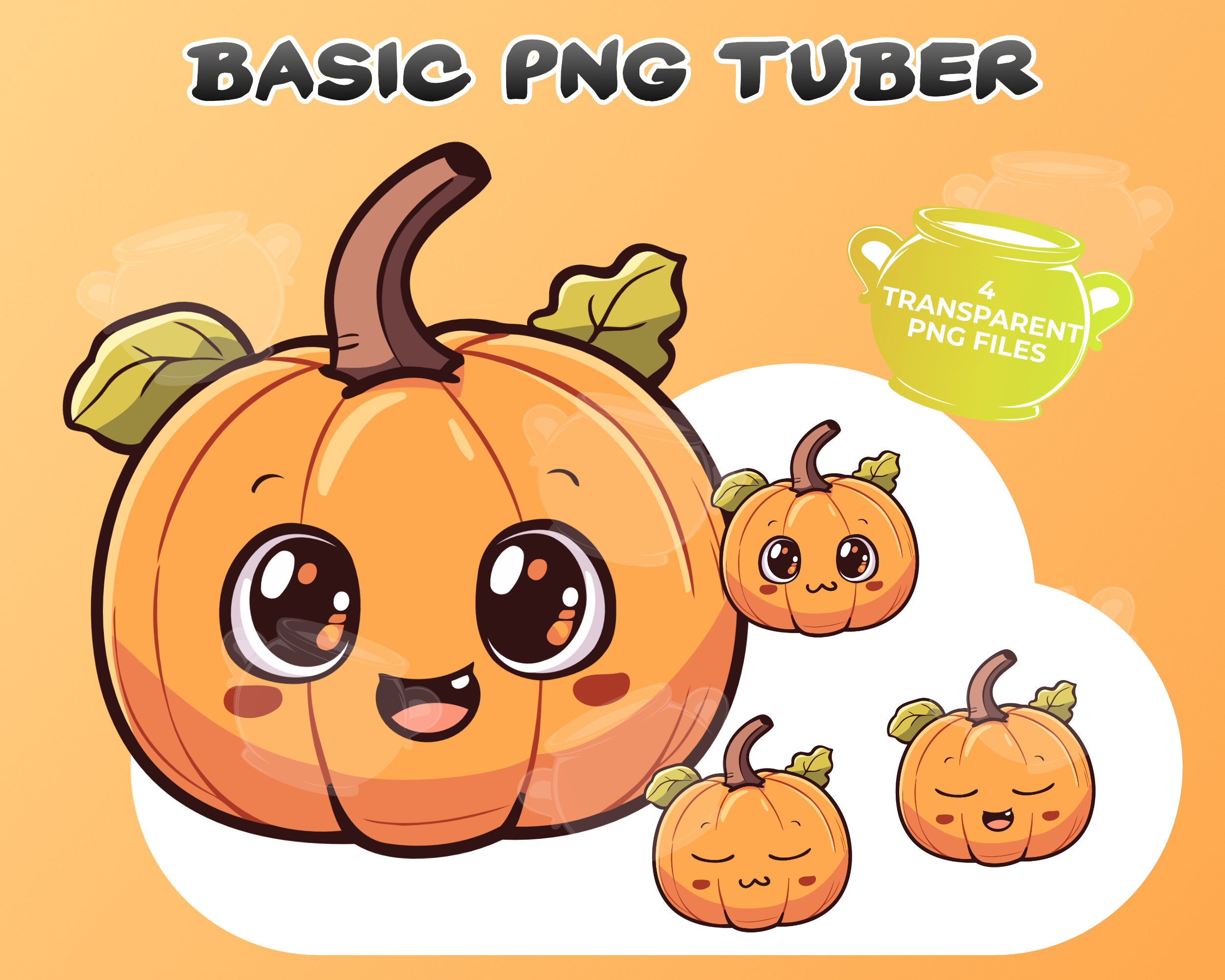 Basic Pngtuber Pumpkin, 4 Transparent Pngs, Animated Kawaii Halloween ...