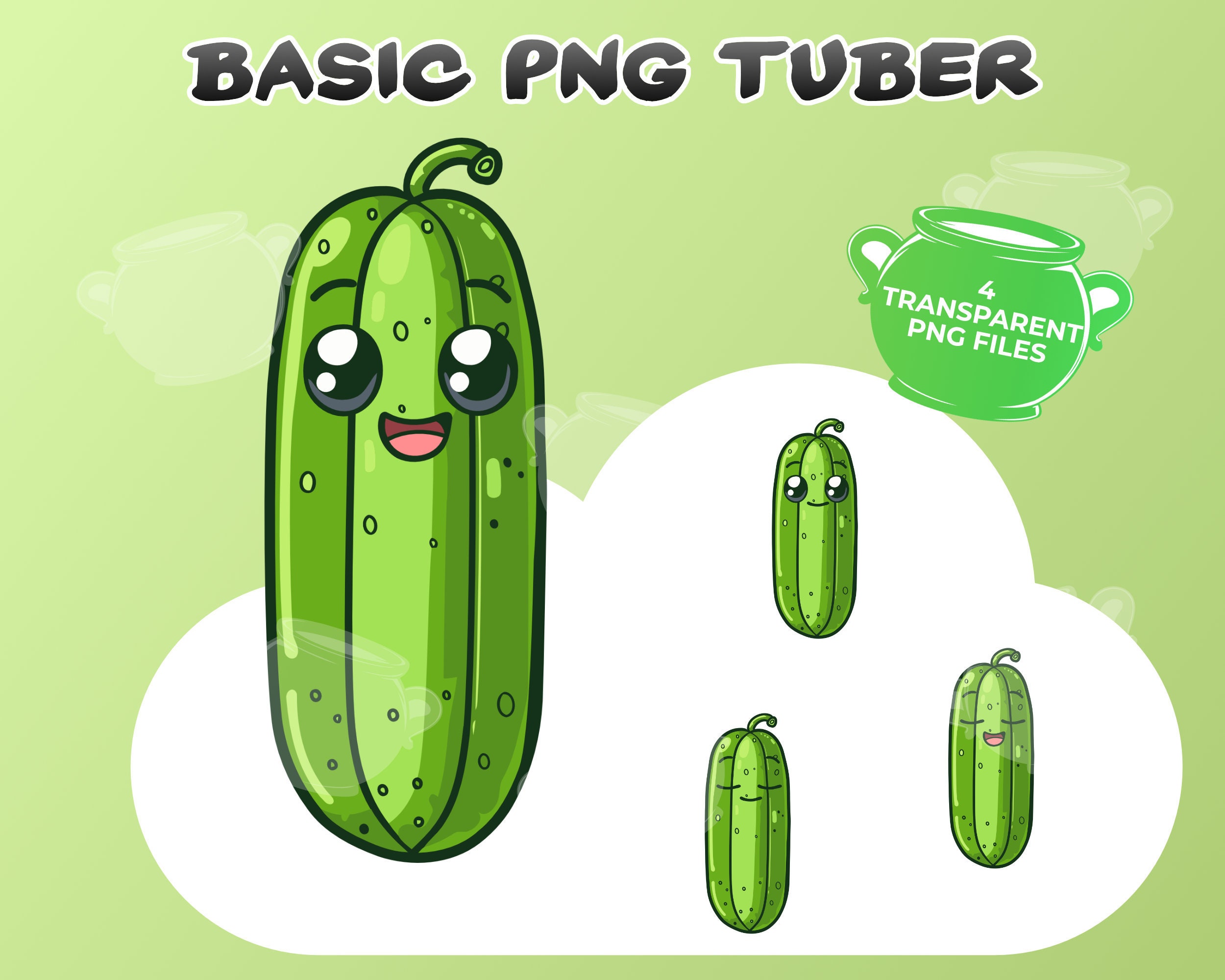 Basic Pngtuber Pickle, 4 Transparent Pngs, Animated Kawaii Green ...
