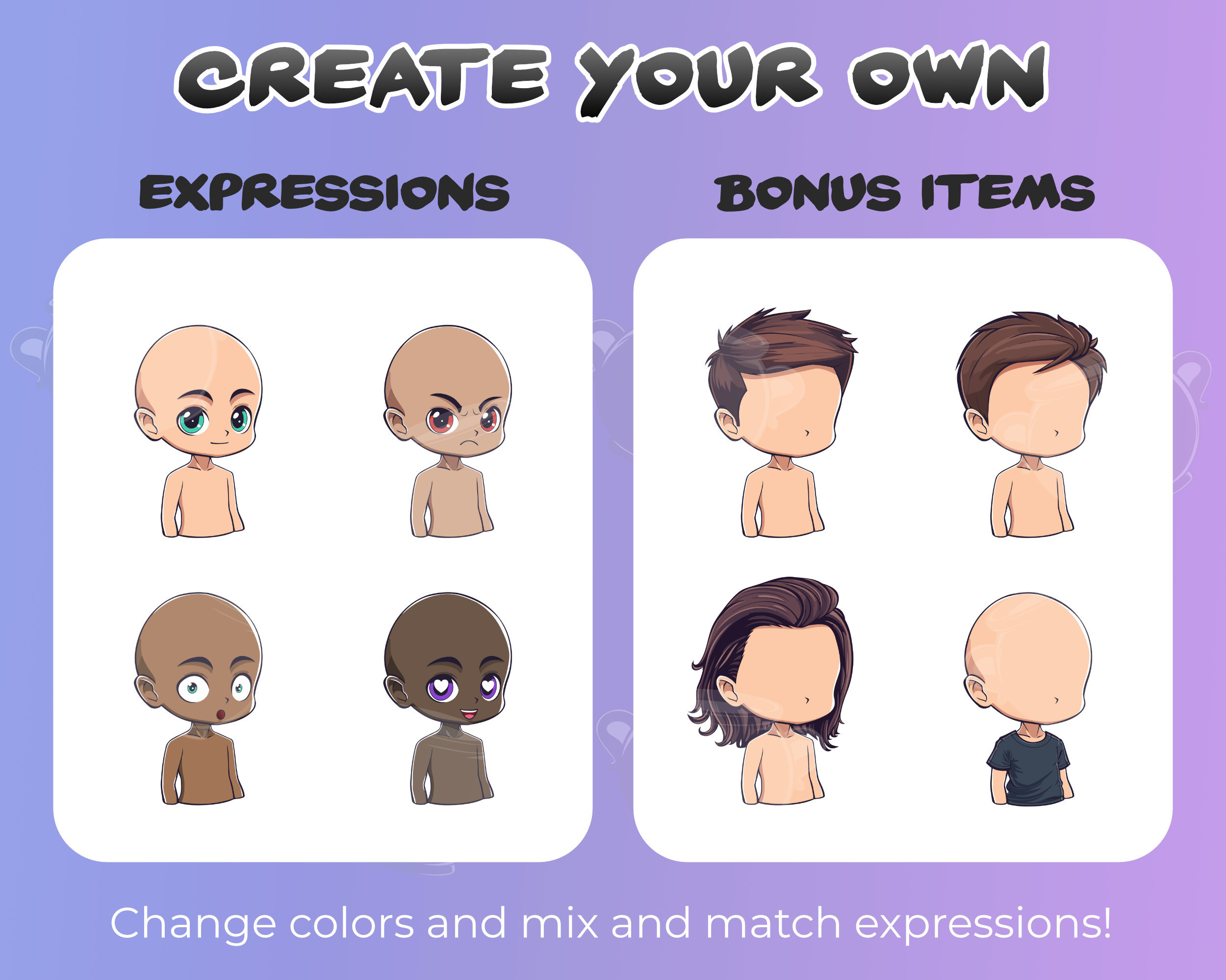 Pngtuber Base, DIY Premade PNG Tuber, Draw Your Own Male Chibi ...