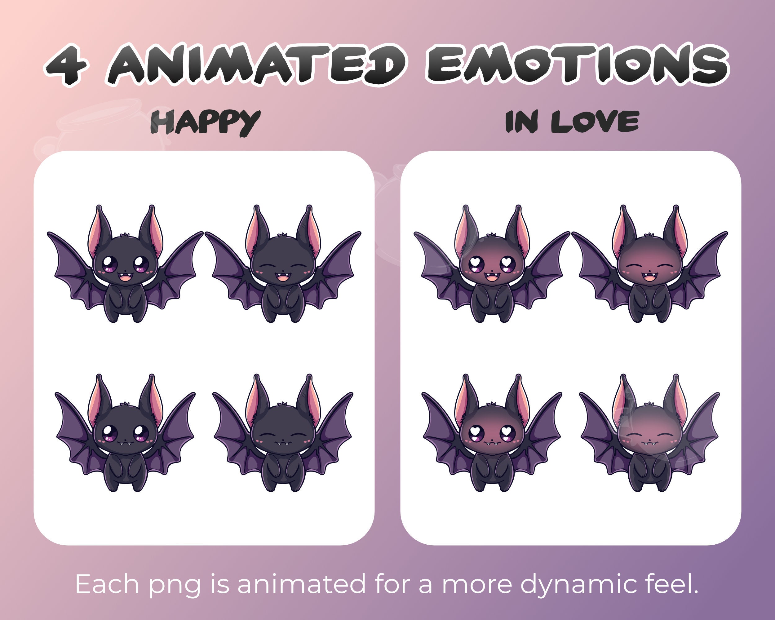 Pngtuber Bundle Bella the Bat, With Emote Pack, Animated Kawaii Gothic ...