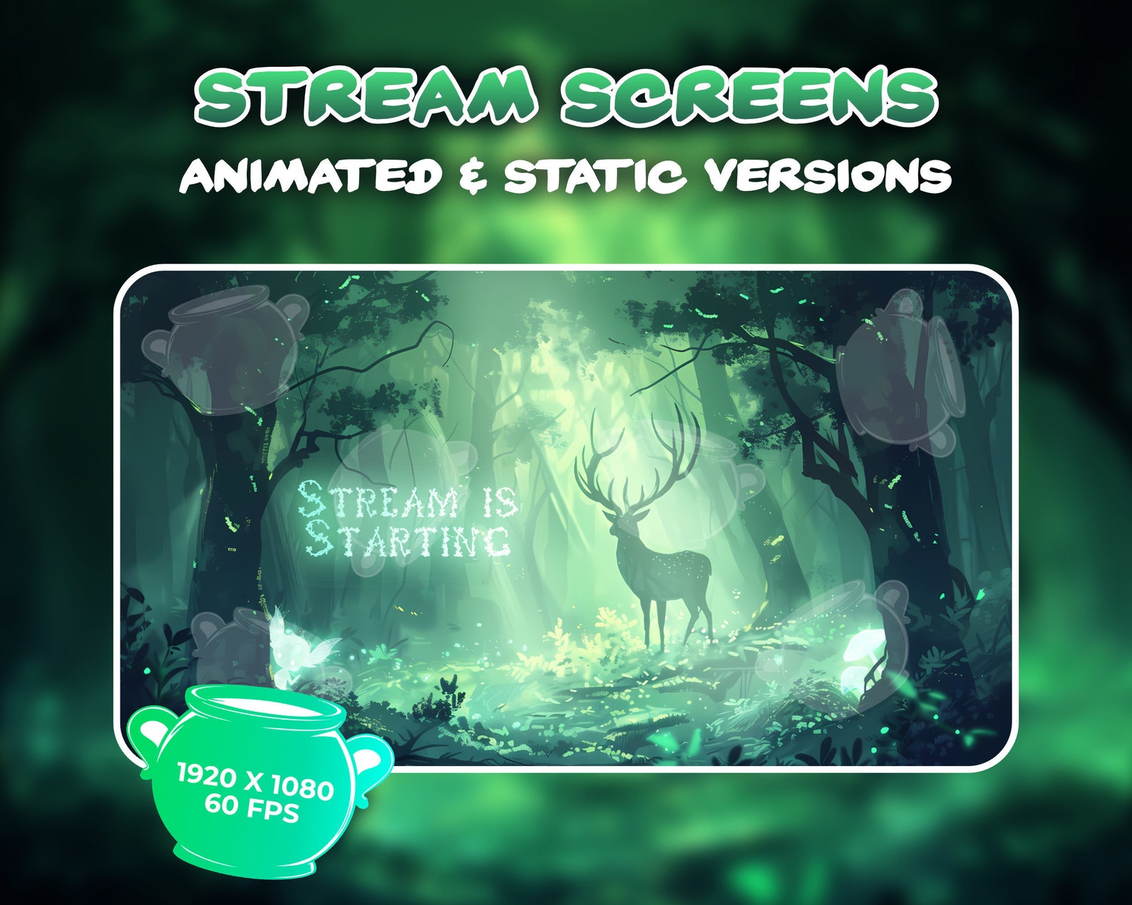 Animated Glowing Magical Forest Stream Screens, Streaming Scenes ...