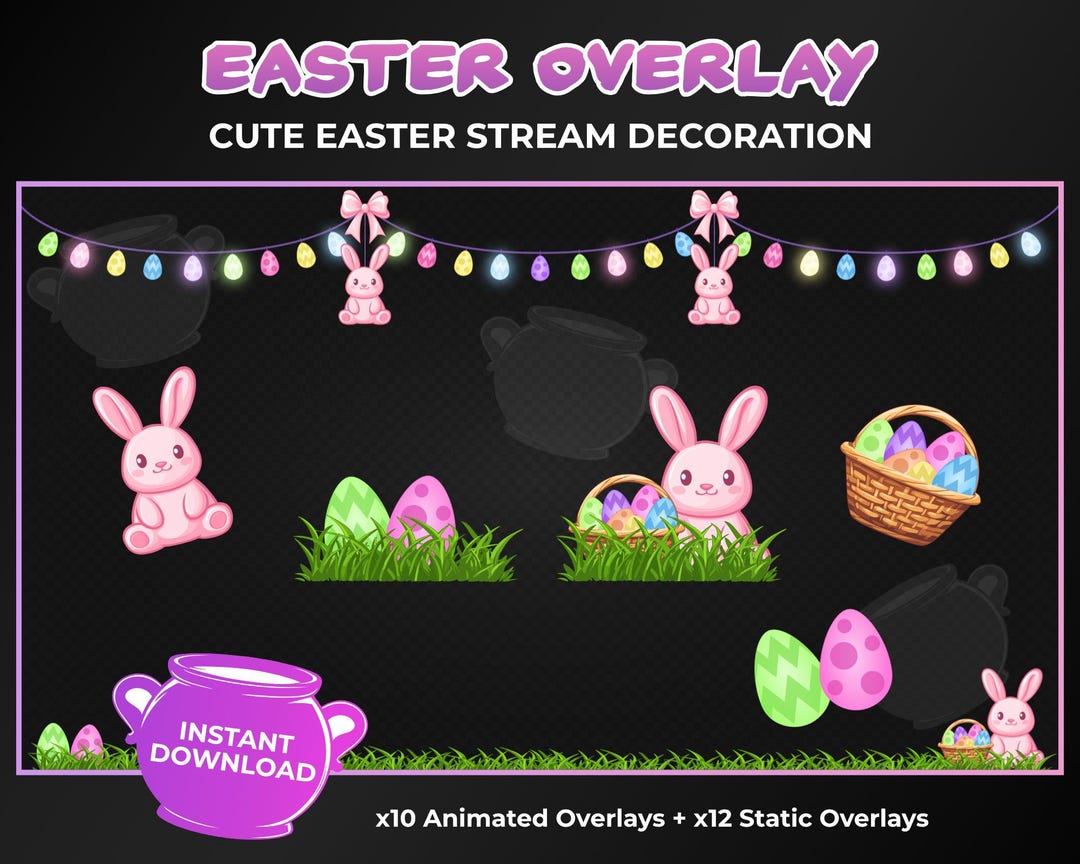 Animated Easter Lights Stream Overlays, Transparent Stream Decoration ...