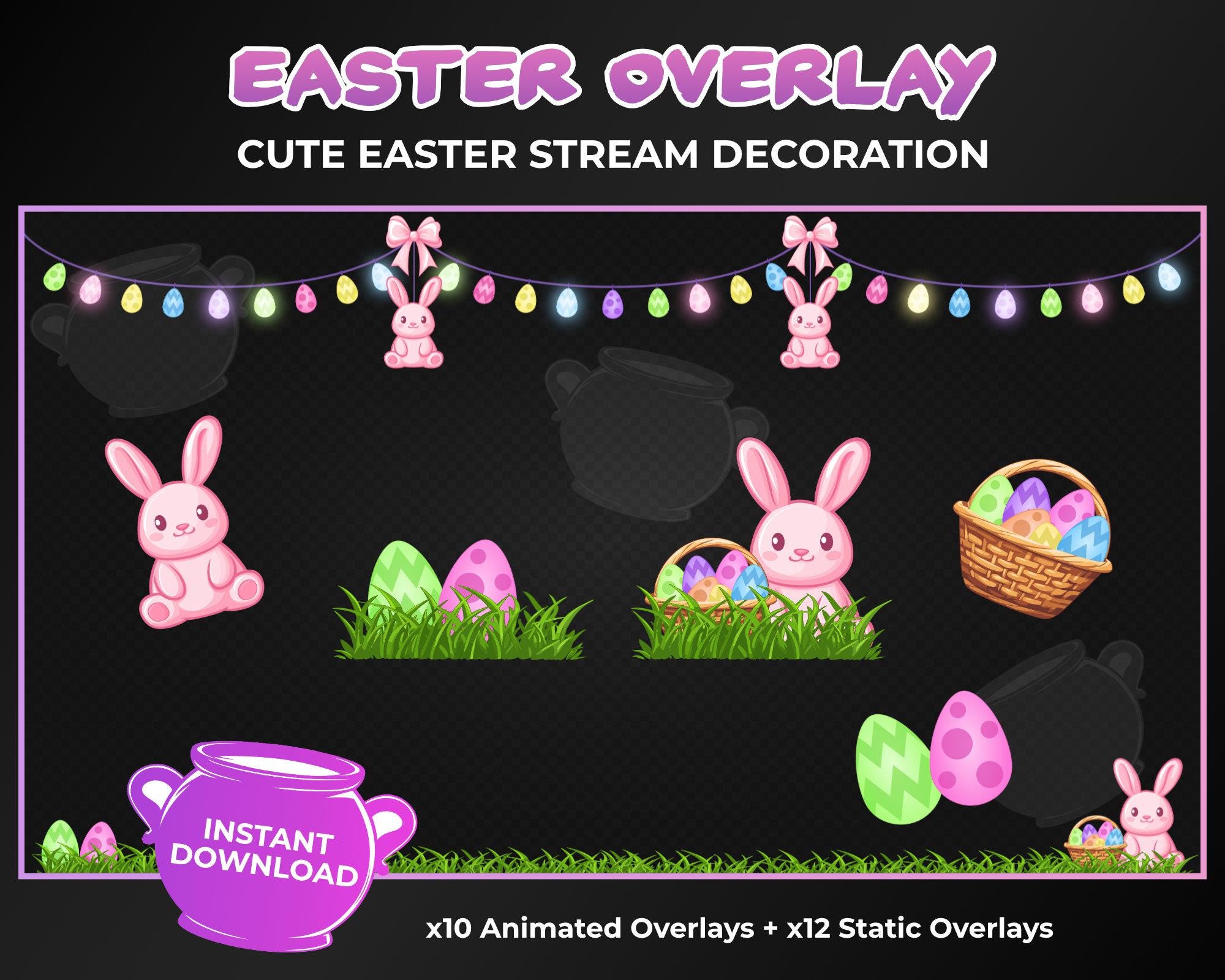 Animated Easter Lights Stream Overlays, Transparent Stream Decoration ...