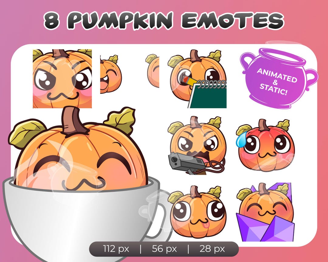 Pumpkin Emote Pack: 8 Halloween Emotes, Animated and Static, Instant ...