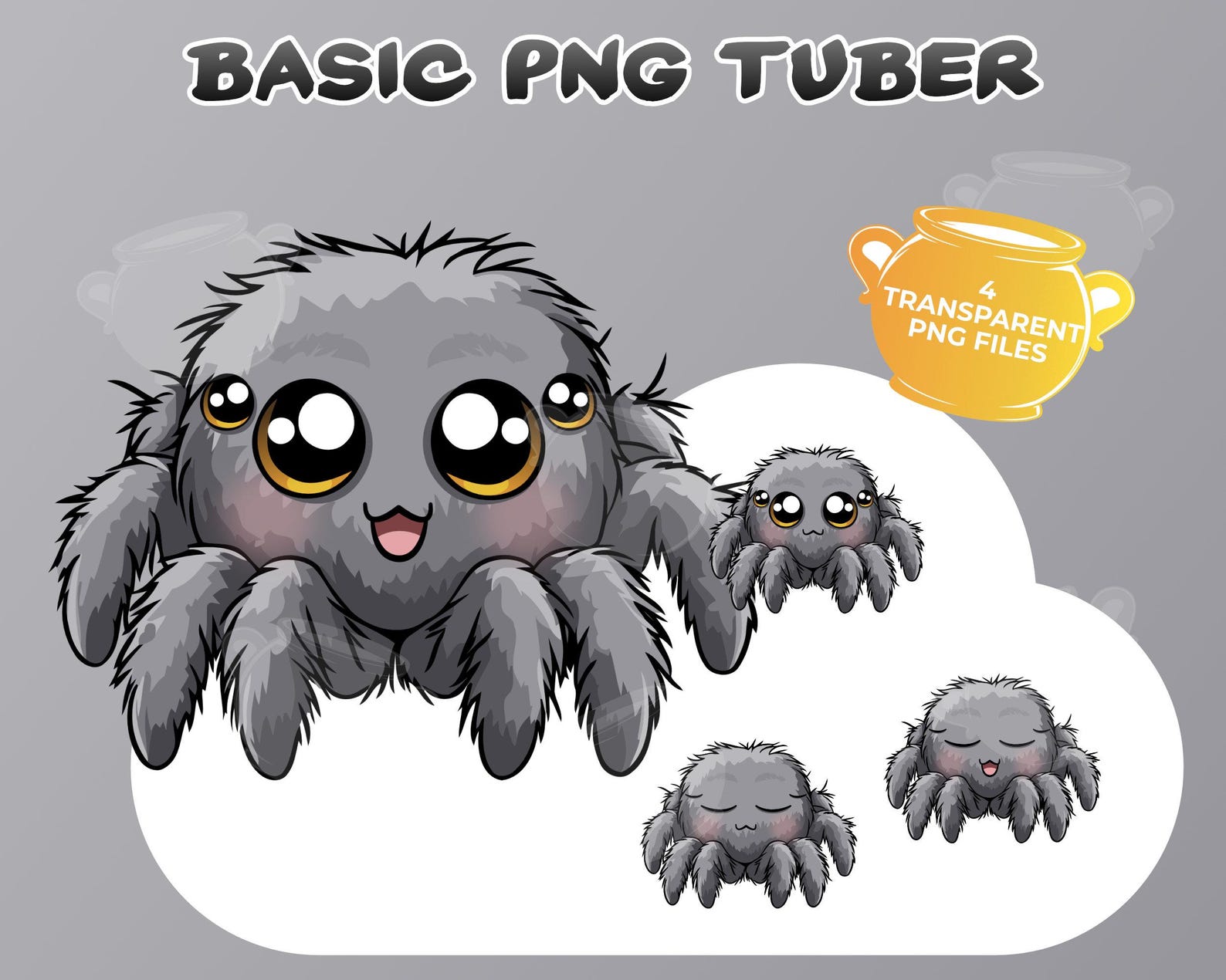 Basic Pngtuber Spider, 4 Transparent Pngs, Animated Kawaii Halloween ...