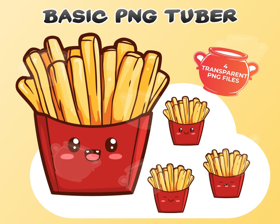 Basic Pngtuber Fries, 4 Transparent Pngs, Animated Kawaii French Fries ...