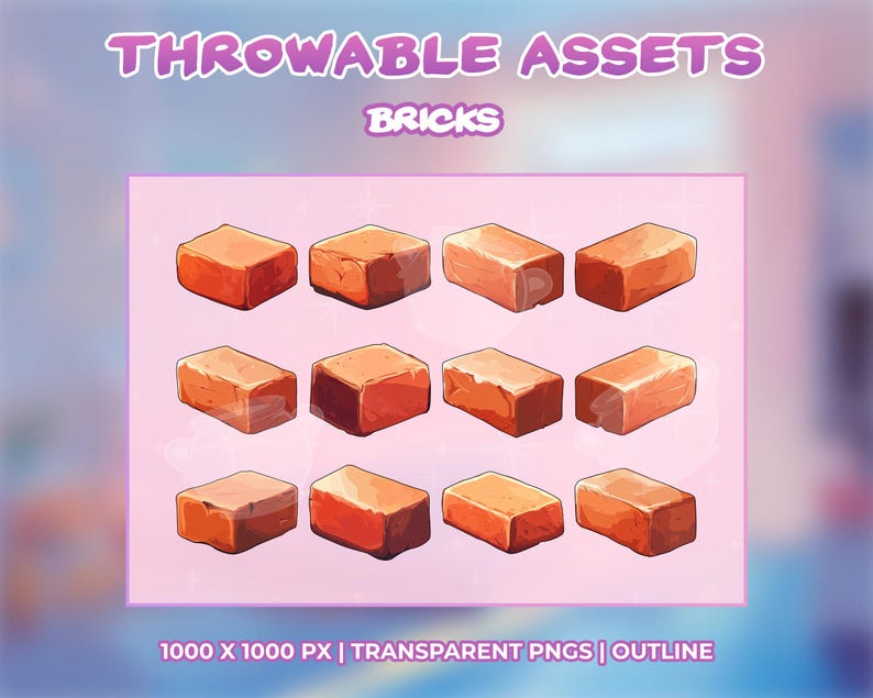 Throwable Bricks | Vtuber Assets | Bundle of 12x 2D PNG | Transparent ...