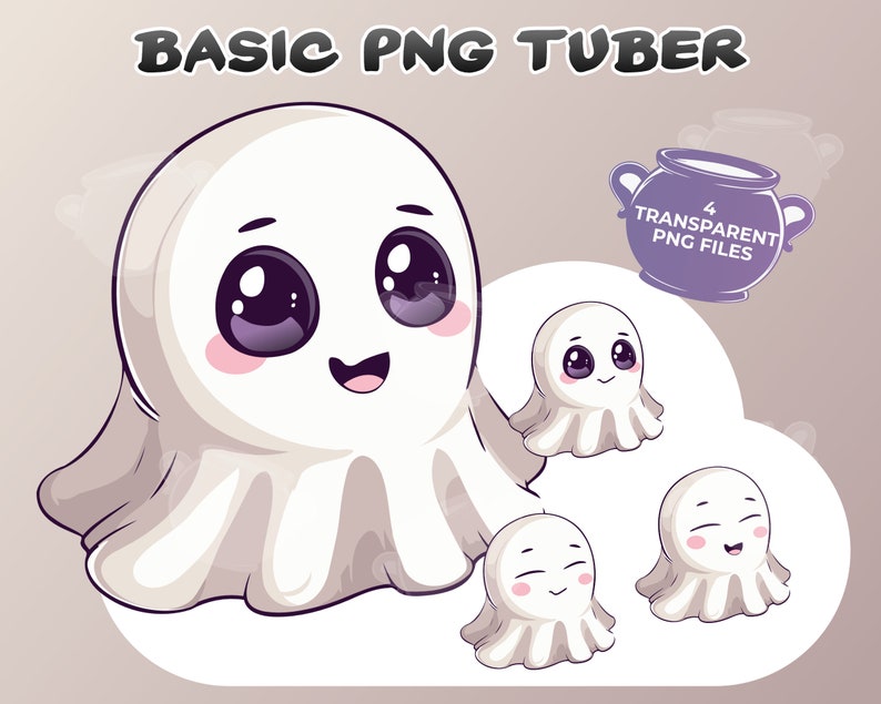 Basic Pngtuber Ghost 2, 4 Transparent Pngs, Animated Kawaii Halloween ...
