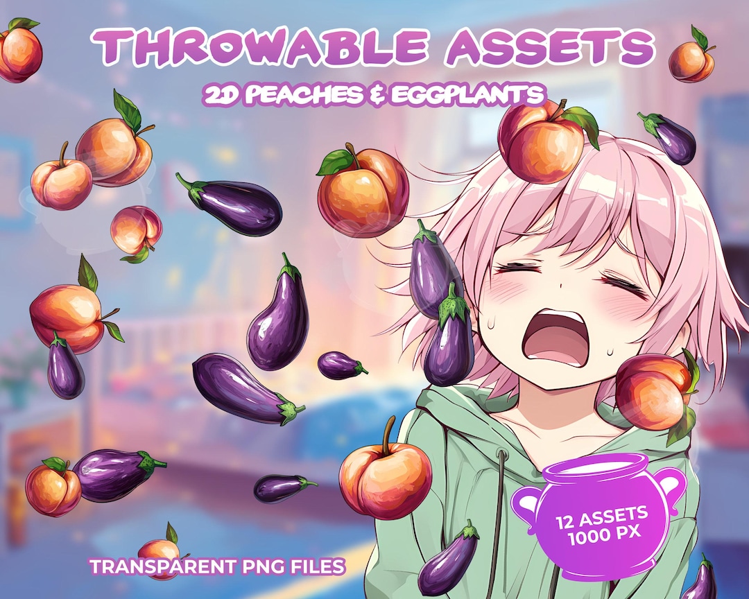 Vtuber Throwable Peaches / Eggplants - 12x PNG Set | Stream Overlay Asset | Kbonk / TITS ...