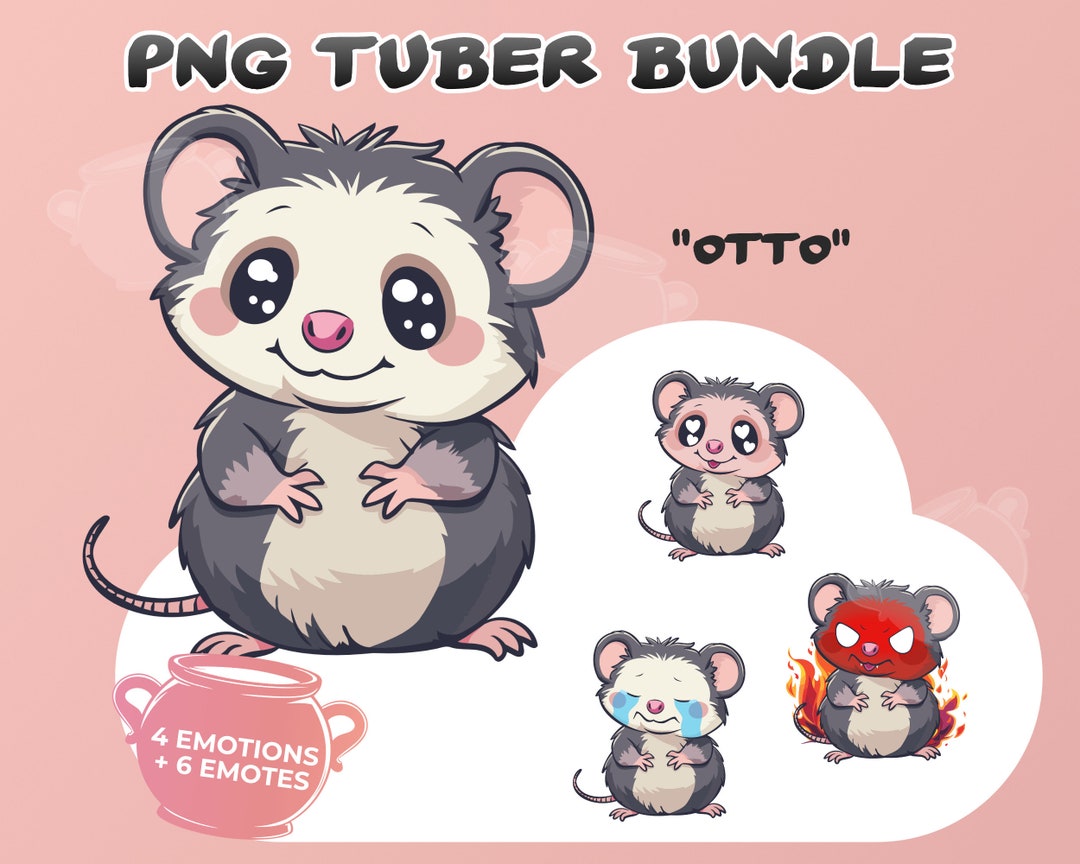 Pngtuber Bundle Otto the Opossum, With Emote Pack, Animated Kawaii ...