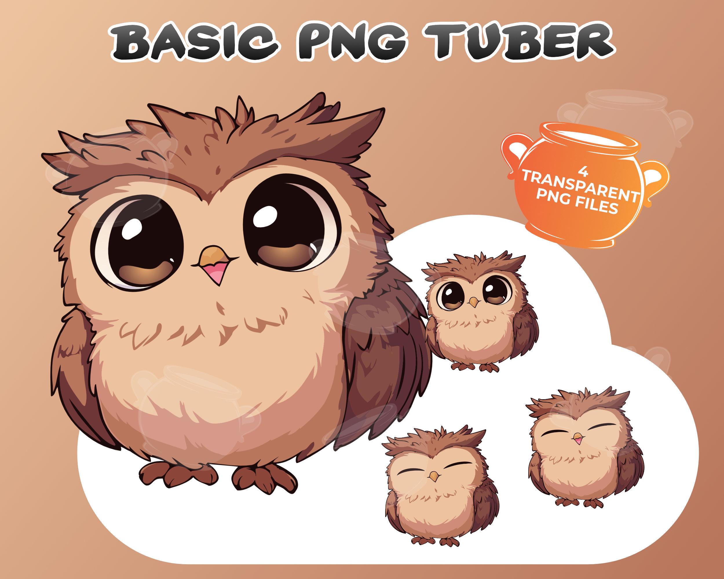 Basic Pngtuber Owl, 4 Transparent Pngs, Animated Kawaii Cute Brown Owl ...