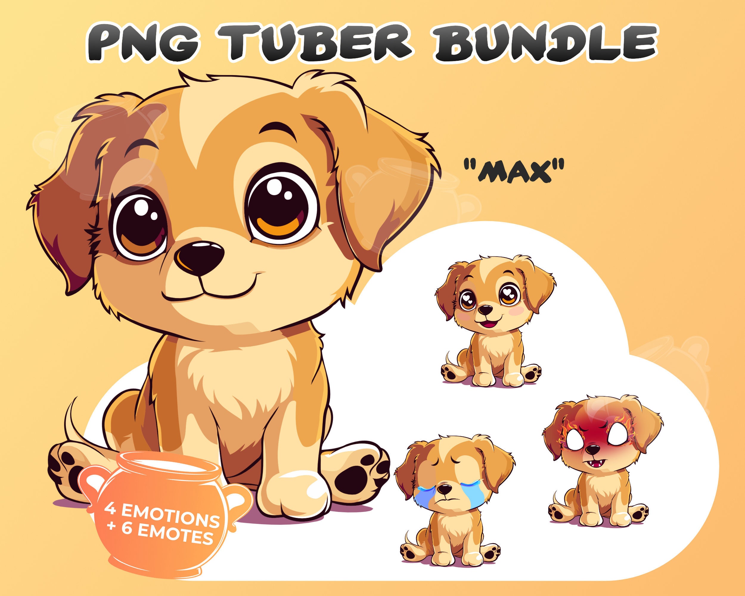 Pngtuber Bundle Max the Dog, With Emote Pack, Animated Kawaii Puppy ...