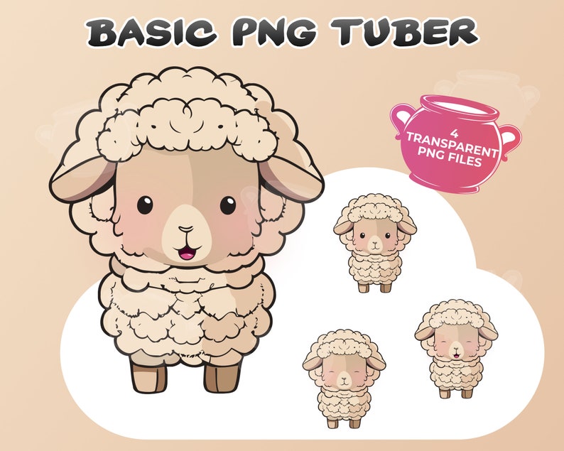 Basic Pngtuber Cute Sheep, 4 Transparent Pngs, Animated Kawaii Lamb ...