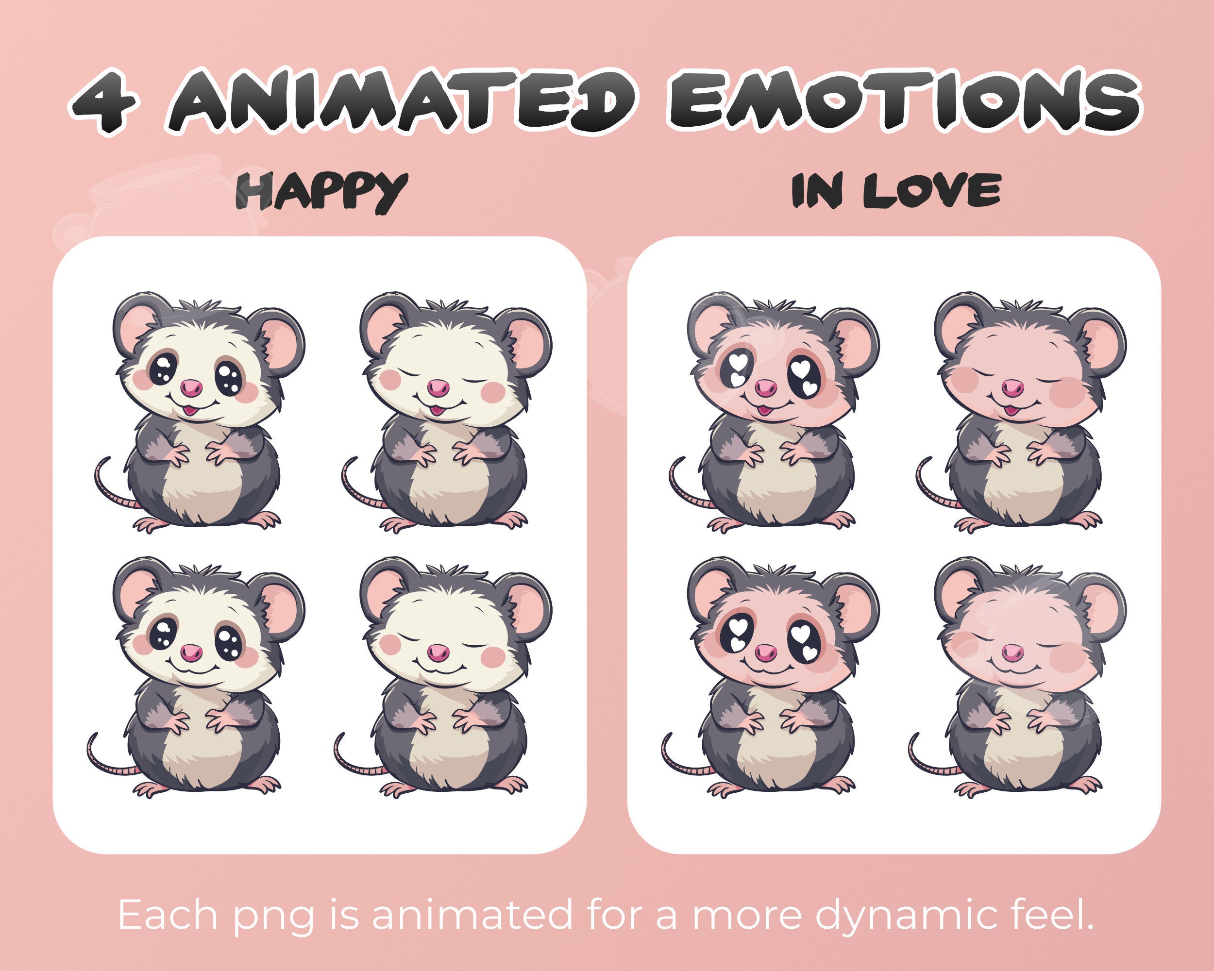 Pngtuber Bundle Otto the Opossum, With Emote Pack, Animated Kawaii ...