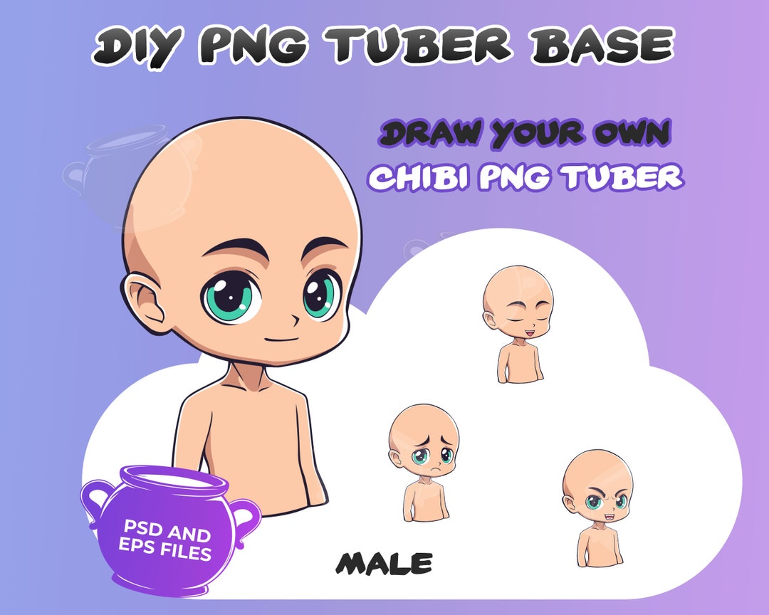 Pngtuber Base, DIY Premade PNG Tuber, Draw Your Own Male Chibi ...