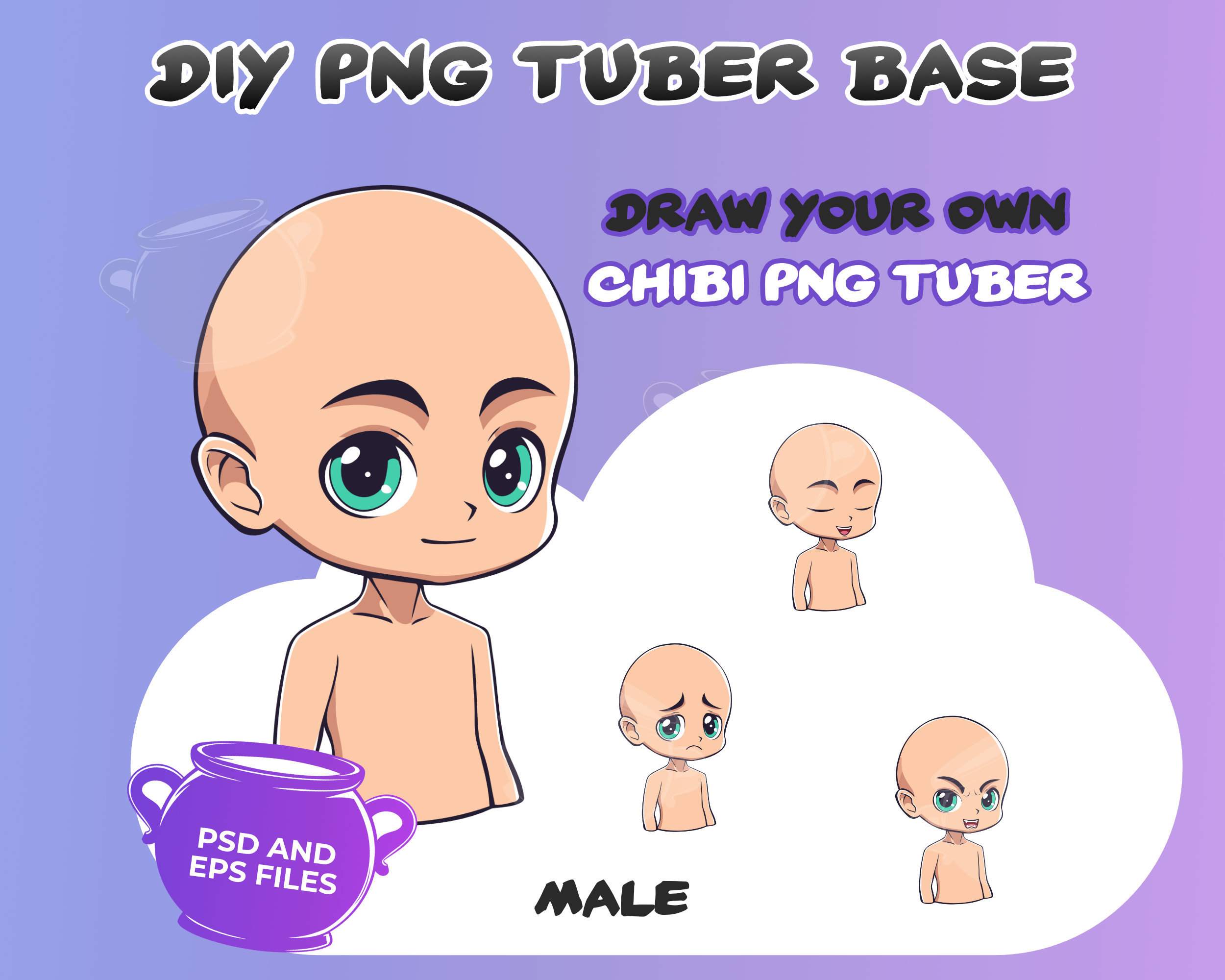 Pngtuber Base, DIY Premade PNG Tuber, Draw Your Own Male Chibi ...