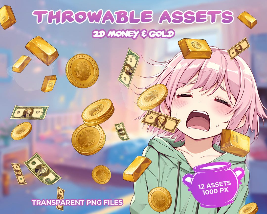 Vtuber Throwable Money and Gold - 12x PNG Set | Stream Overlay Asset | Kbonk / TITS Compatible ...
