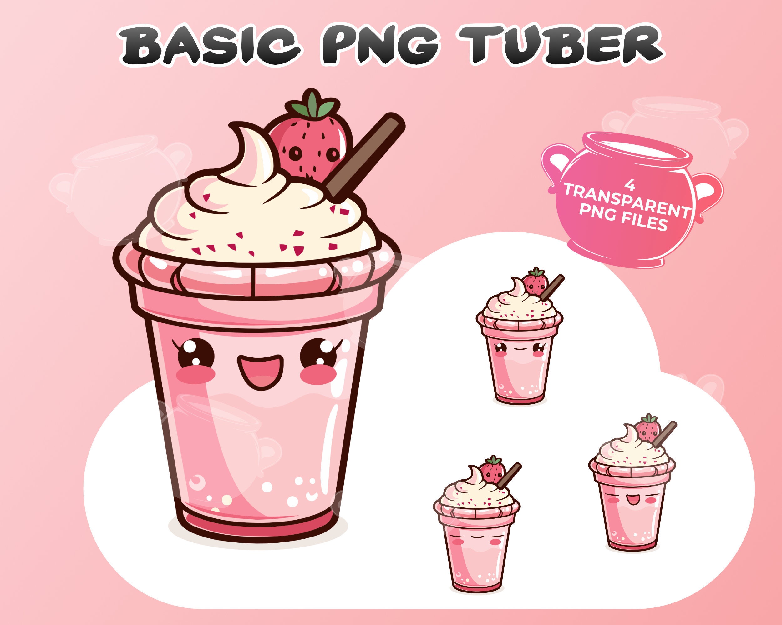Basic Pngtuber Milk Shake, 4 Transparent Pngs, Animated Kawaii Pink ...